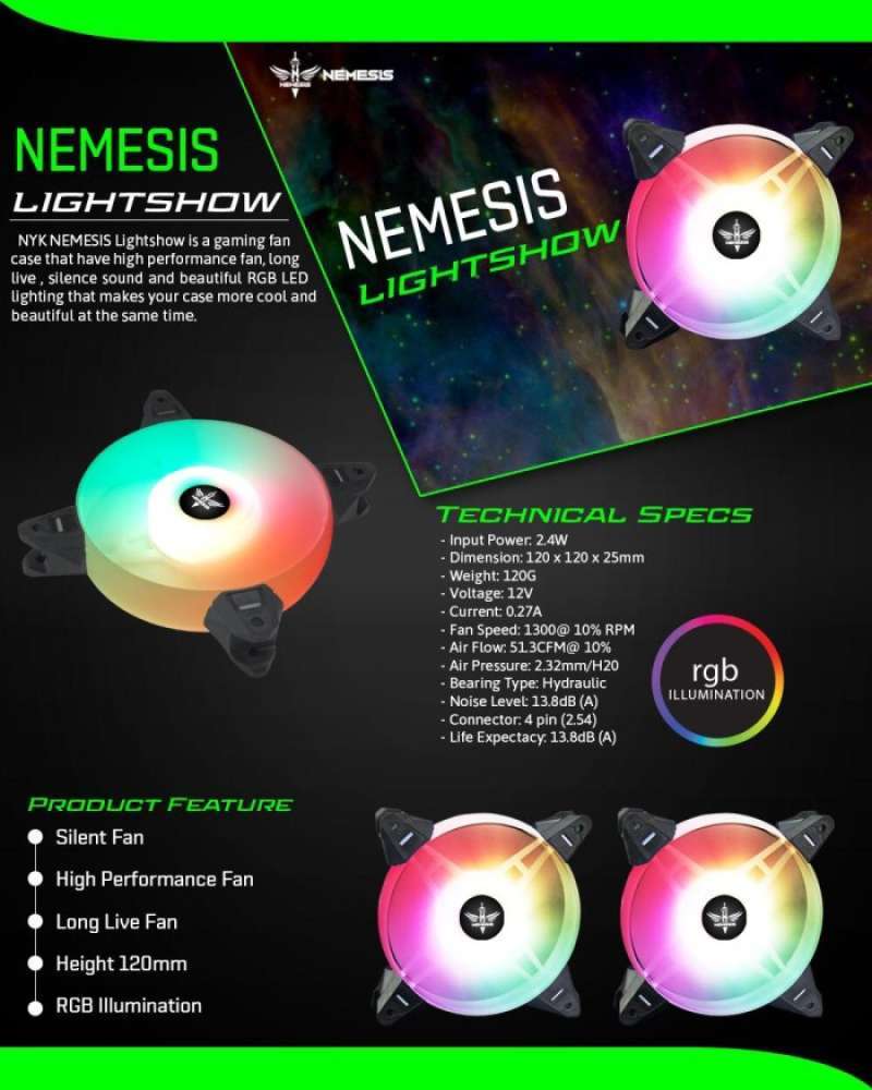 Jual Nyk Nemesis Lightshow Rgb 12Cm Silent Fan Gaming Case di Seller PM ...