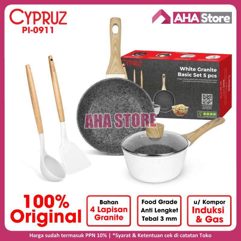 Jual Cypruz Pan Panci Set White Granite Basic 5 Pcs PI0911 PI 0911 di ...