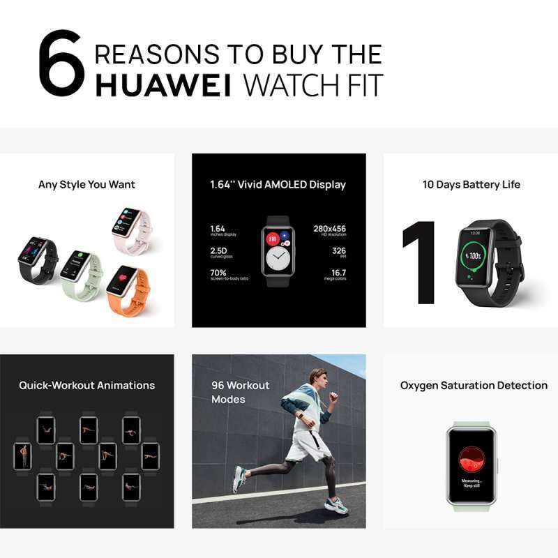 Jual HUAWEI WATCH FIT | Smartwatch | Pemantauan SpO2 24 Jam | 10 Days ...