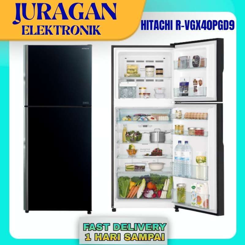 Promo HITACHI R-VGX40PGD9 Kulkas 2 Pintu Glass Deluxe 340 Liter Garansi Resmi RVGX40PGD9GBK ...