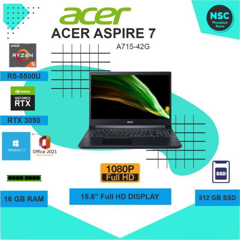 Jual ACER ASPIRE 7 A715-42G-R75V RYZEN 5-5500U 16GB 512GB RTX3050 15.6 ...