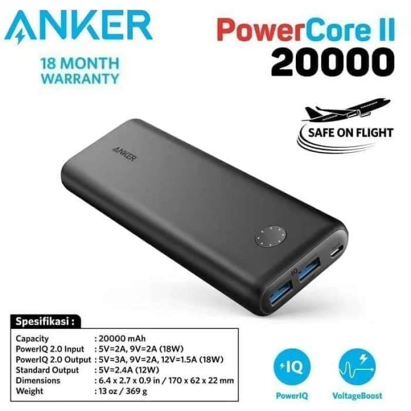 Promo Anker Powerbank Powercore Ii 20.000Mah Iq Quick Charge 3.0 Diskon ...