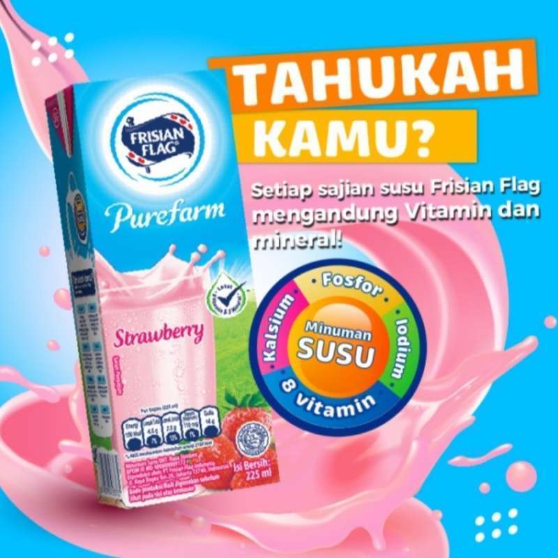Jual Susu Bendera Frisian Flag Purefarm Uht Strawberry | Stroberi Kotak Uht - 225 Ml 36 Pcs ...