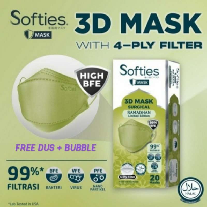Jual SOFTIES SURGICAL MASK 3D KF94 RAMADHAN EDITION (HIJAU) ISI 20PCS ...