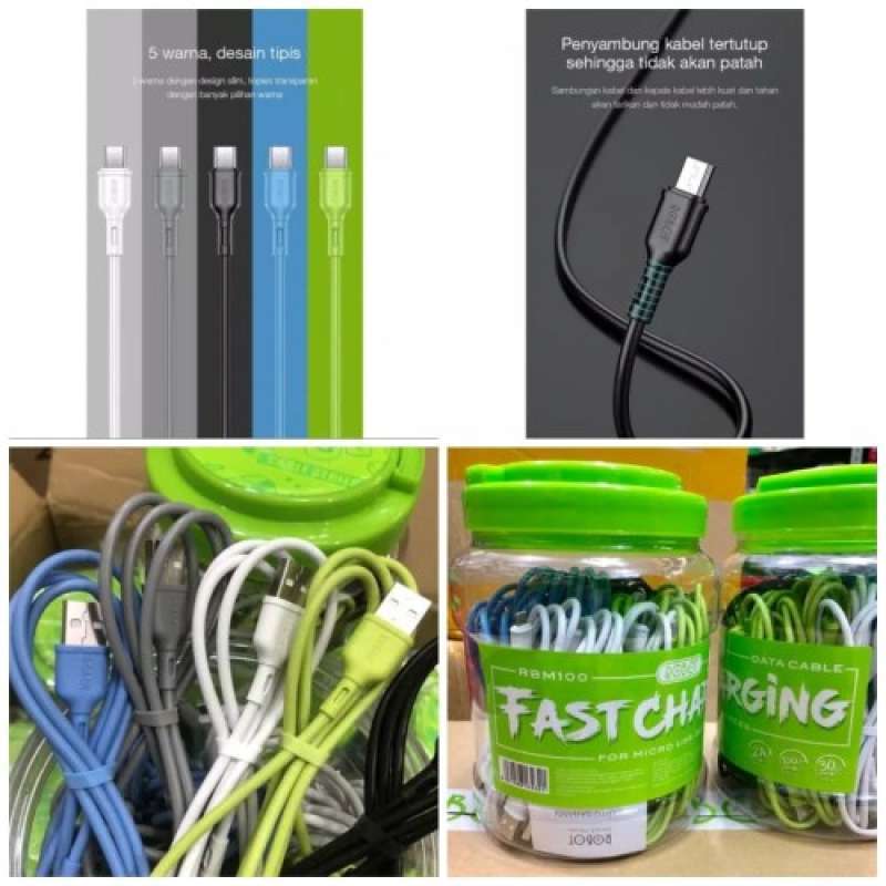 Jual Kabel Data ROBOT RBM 100 Micro USB 2A 1m Fast charging di Seller ...