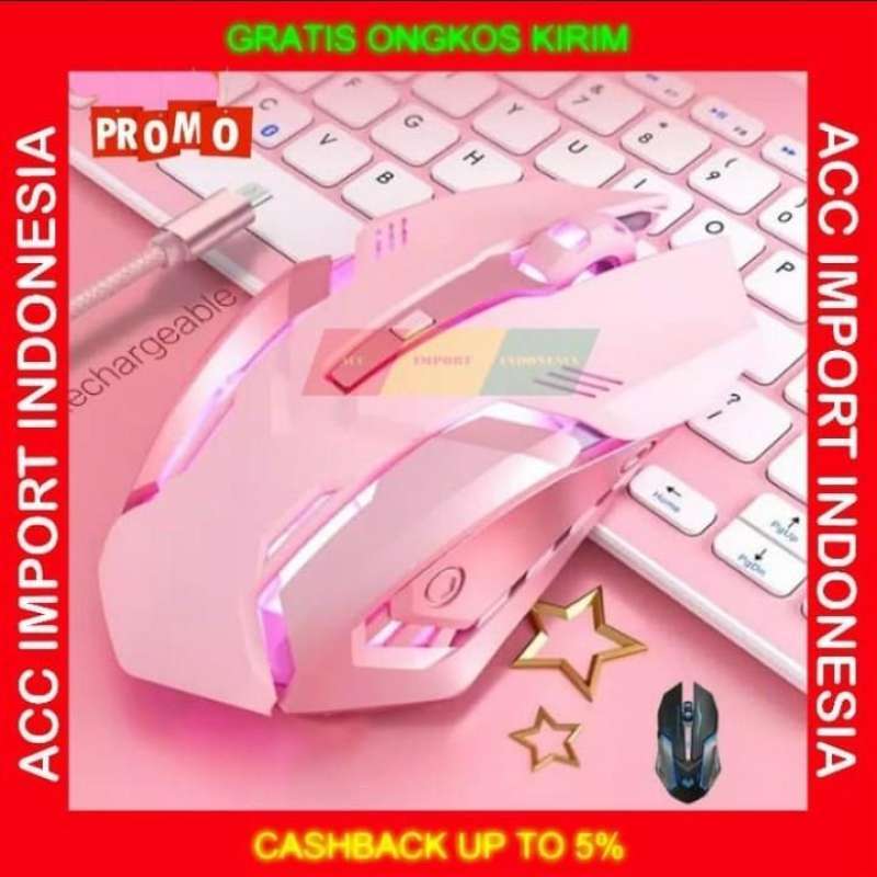 Jual Mouse Gaming Wireless Bluetooth Rechargeable Usb 2.4ghz Pink Lucu ...