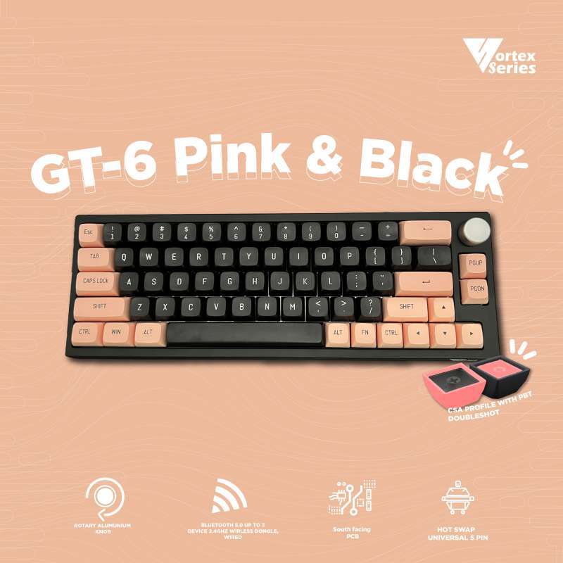 Jual VortexSeries GT-6 Black & Pink Wireless Mechanical Keyboard Gaming ...