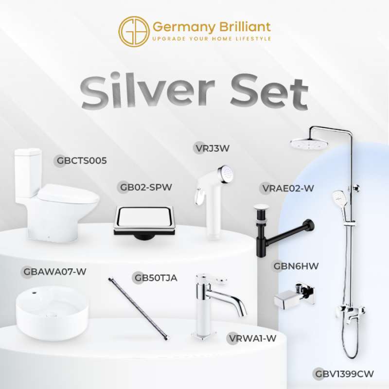 Promo Germany Brilliant Paket Bundling Kamar Mandi Set - Silver Diskon ...
