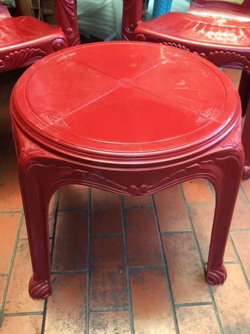 Jual Meja Tamu / Meja Teras Bulat Plastik Merah Napolly Di Seller ...