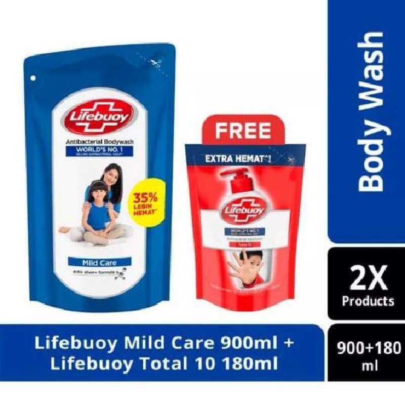 Jual lifebuoy body wash mild care pouch 900ml free lifebuoy handwash ...