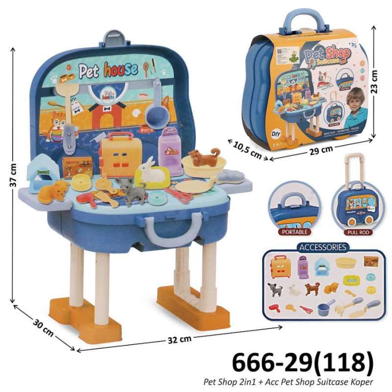 Jual Mainan Anak Pet Shop Suitcase Koper 2in1 Trolley Grooming Hewan di ...