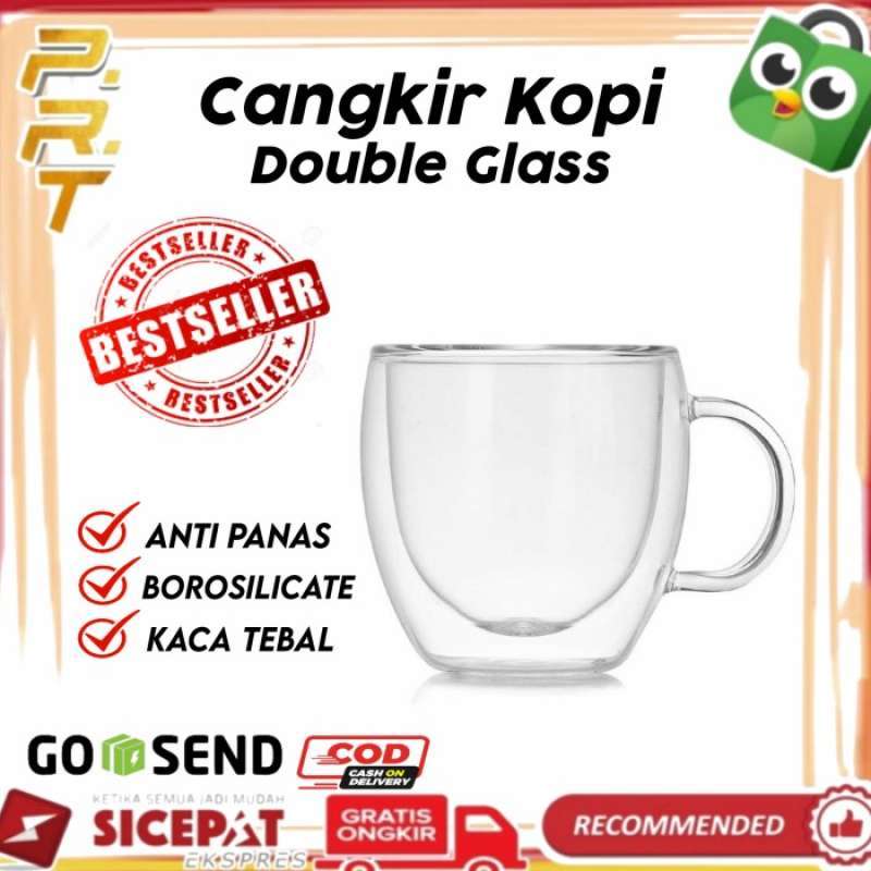 Jual Gelas Kaca Bening Gagang Kopi Double Layer Anti Panas 200Ml di Seller Honey Living ...