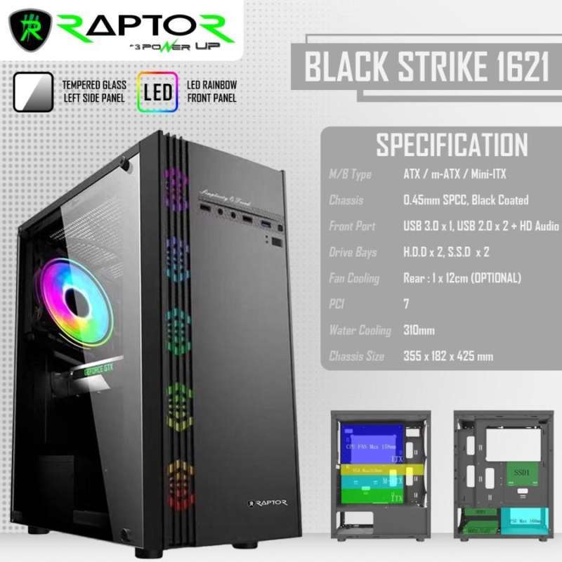 Jual Raptor Black Strike 1621 Free Psu Vector 250 Atx Gaming Case ...