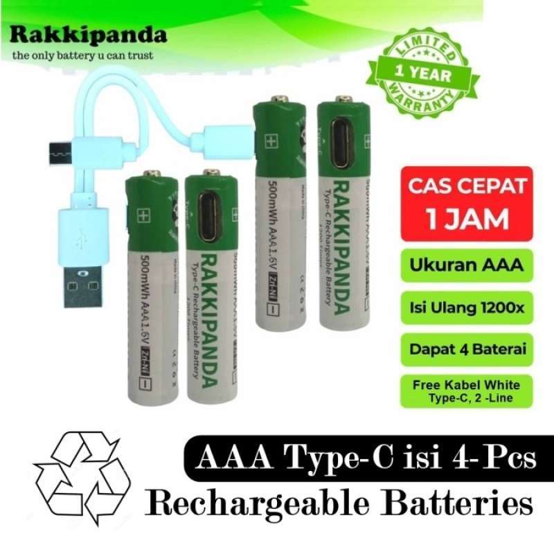 Jual Baterai Aaa A3 Type C 4 Pcs Rechargeable Isi Ulang Rakkipanda di ...