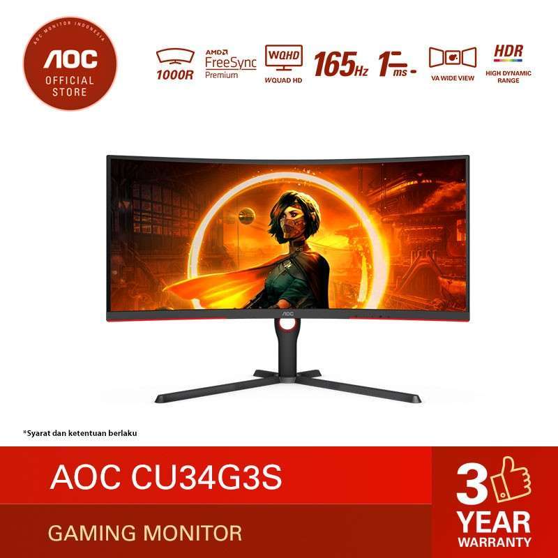 Jual Aoc Cu34g3s Adaptive Sync Curved Gaming Monitor (34/va/1ms/165hz ...