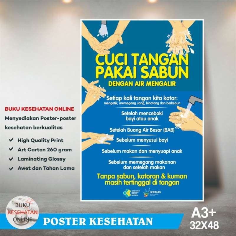 Jual CETAK POSTER | Cuci Tangan Pakai Sabun Dengan Air Mengalir ...