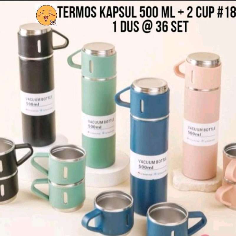Promo Botol Minum Termos 500ml Vaccum Cup Stainless + cangkir 3pcs ...