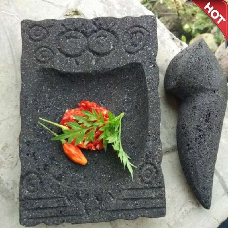 Jual (PACKING KAYU) Cobek dan Ulekan Batu Lava Merapi Karakter Sponge ...