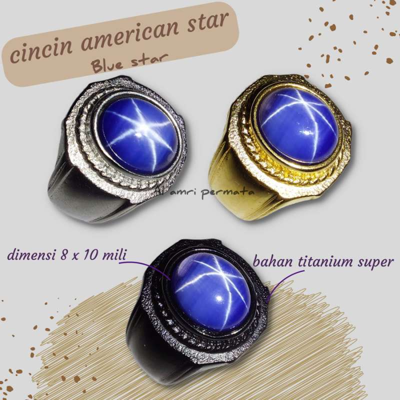 Jual Cincin Batu American Star Blue Sapphire Star Top 6 Star Rays / American Star / Cincin Pria ...