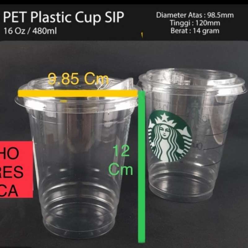 Jual Plastic Cup Pet / Gelas Pet 16 Oz + Strawless Lid @50 Pcs Sip 98.5 di Seller Dapoer Mita ...