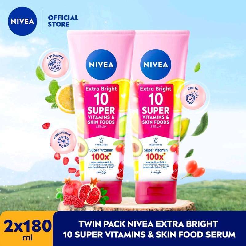 Jual NIVEA Extra Bright Body Serum 10 Super Vitamin & Skin Food Twinpack - 2x180mL di Seller Dwi ...