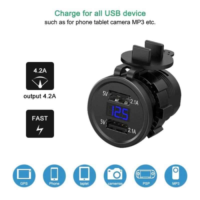 Jual USB CHARGER MOTOR 2 PORT 4.2A WITH LED DISPLAY VOLTMETER ...