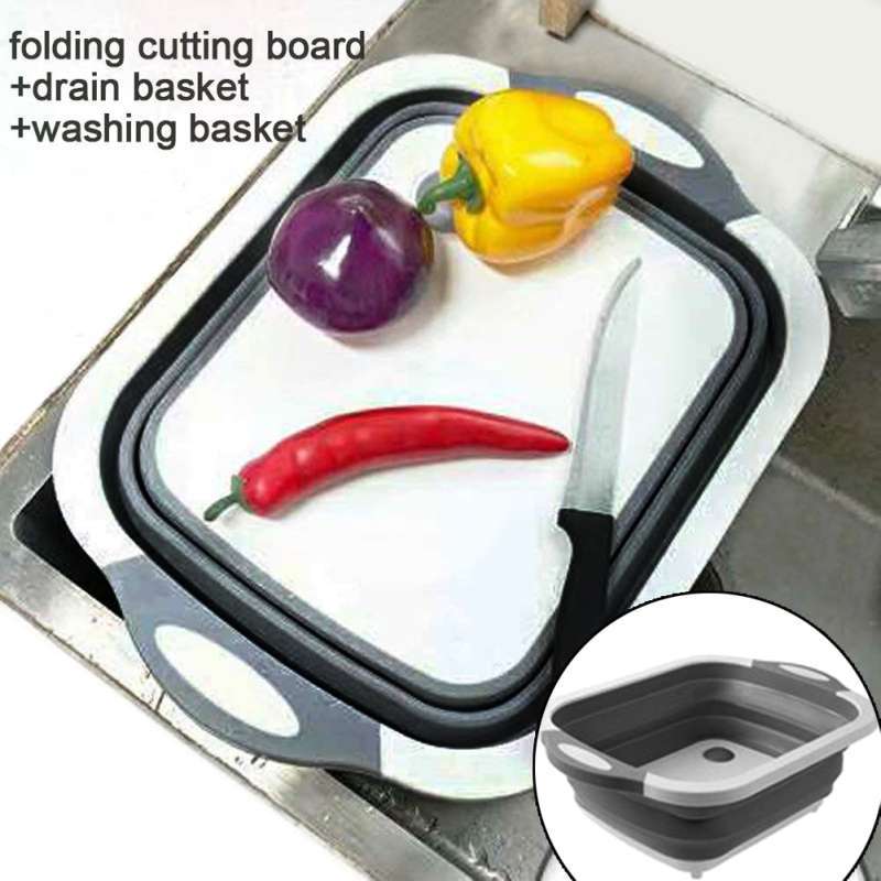 Jual Multifunction Collapsible Folding Cutting Board Drain Basket ...