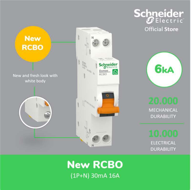 Promo Schneider Electric Domae New RCBO Slim - 1P + N 30mA 16A ...