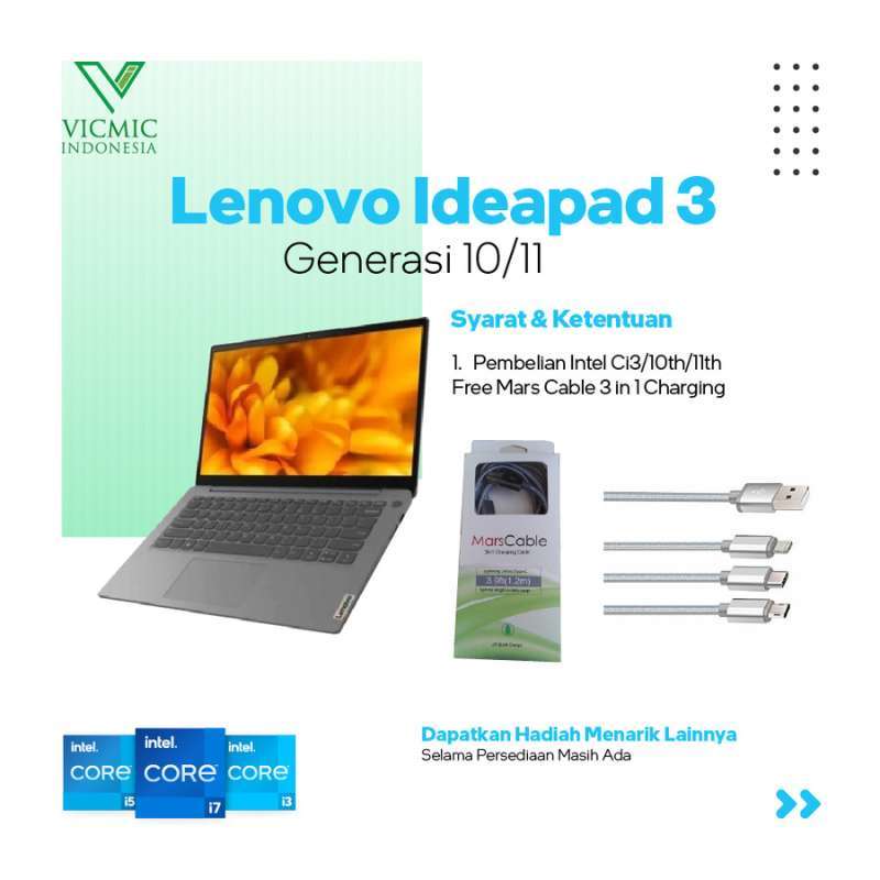 Jual LENOVO IDEAPAD 3 14ITL6 FTID Intel I3 1115G4 8GB 512GB SSD FHD WIN11 OHS Di Seller VICMIC