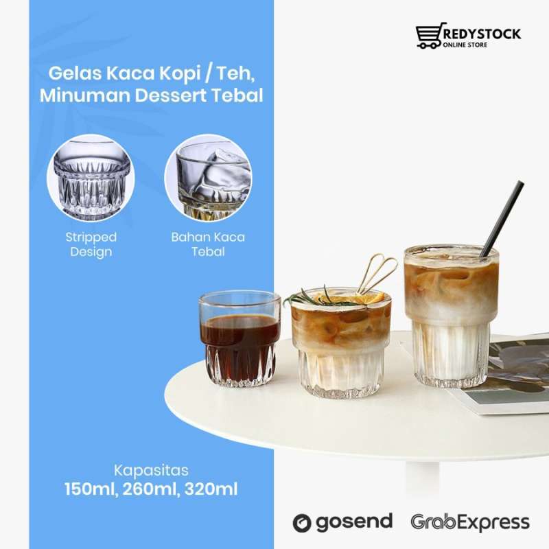 Jual GELAS KACA KOPI TEH MINUMAN DESSERT TEBAL COFFEE STRIPPED GLASS ...