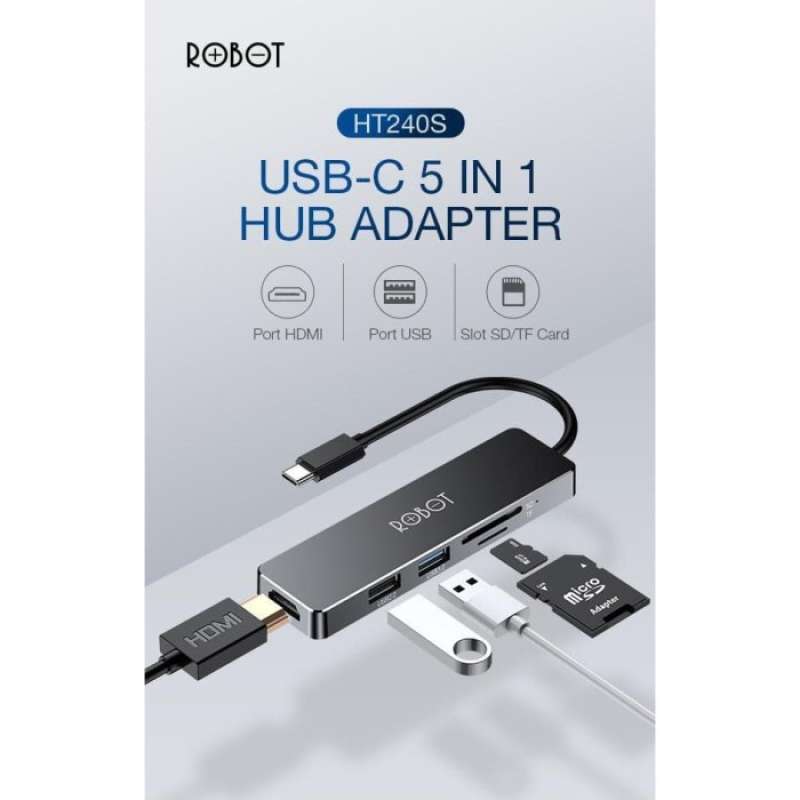 Promo ROBOT HT240 USB type C HUB 5 in 1 Garansi Resmi 1 Tahun Diskon 5% ...