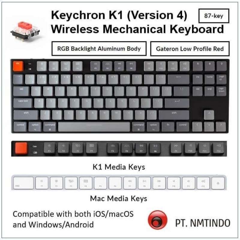 Jual Keychron K1 version 4 87-Key Red Switch RGB Backlight Aluminum ...