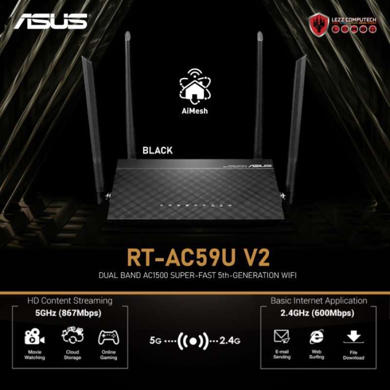 Promo Asus Rt-Ac59U V2 | Ac1500 Dual Band Gigabit Wifi Router - BLACK ...