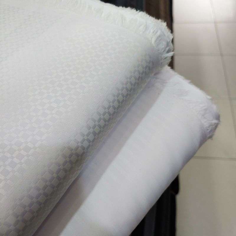 Jual Bahan Kain Kemeja Katun Putih Motif - Garis Putih di Seller ro ...