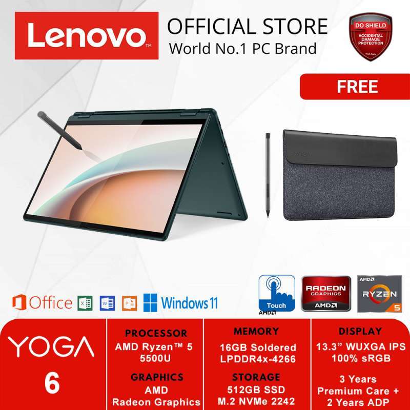 Jual LENOVO YOGA 6 13ALC7 0VID DARK TEAL AMD R5-5500U 16GB 512GB W11 ...