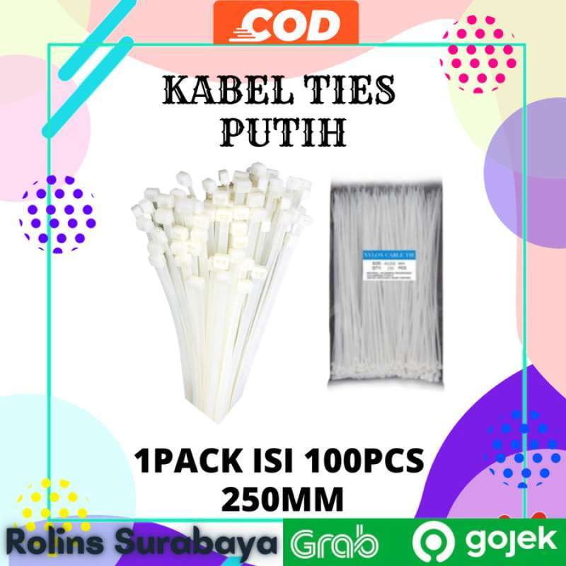 Jual Kabel Tis 25 Cm 100 Mm Cable Ties Tie Nylon Nilon Besar Putih 100 ...