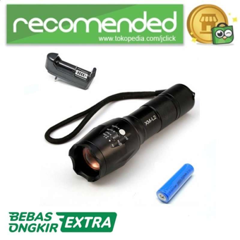 Promo SENTER LED E17 TACTICAL CREE XM-L2 8000 LUMENS BATERAI 18650 ...