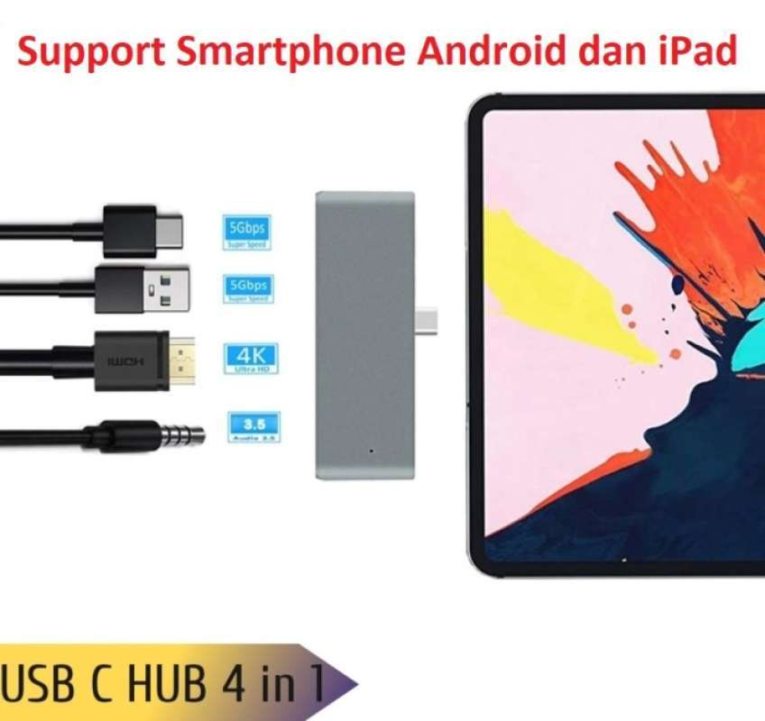 Jual USB C to HDMI USB3.0 PD AUX 3.5mm 4in1 For Tablet USB Type C di ...