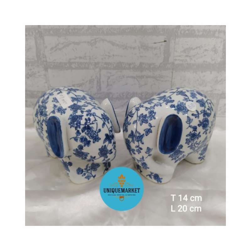 Promo Gajah Keramik Biru Putih Satuan/ Pajangan Gajah Keramik Biru ...