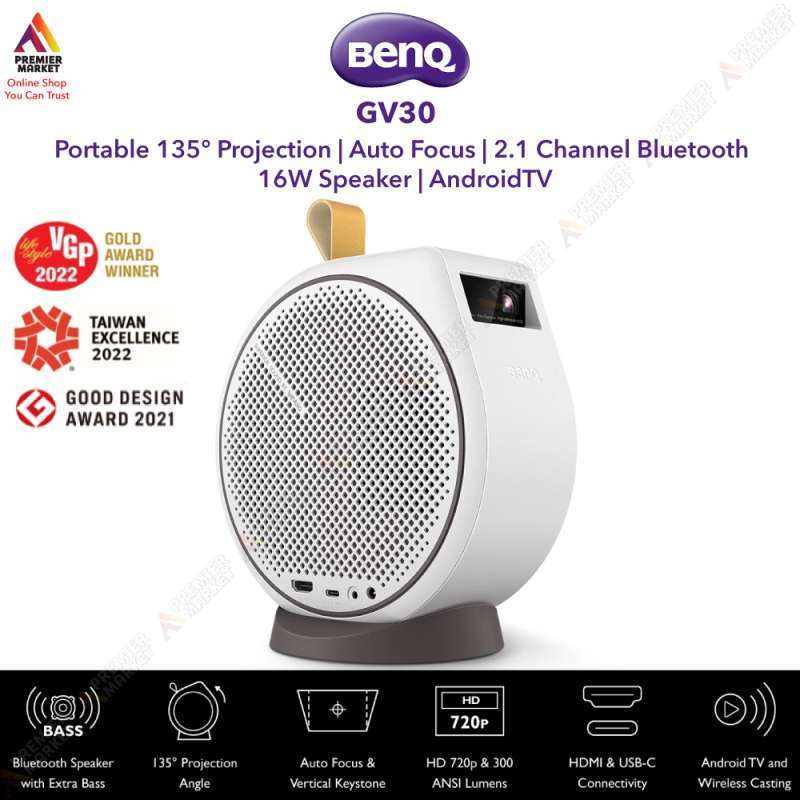 Jual Portable Projector BenQ GV30 Bluetooth Speaker Android TV USB-C ...