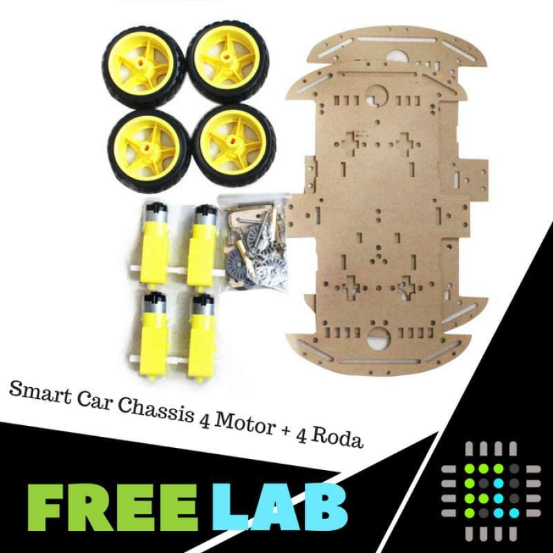 Jual Smart Car Chassis Bodi Robot Line Follower 4 Motor + 4 Roda di ...