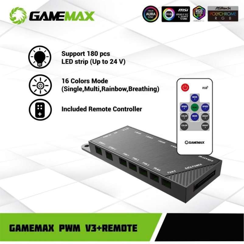 Jual Gamemax PWM + Rainbow Controller Remote ARGB Hub V3.0 Fan Led ...