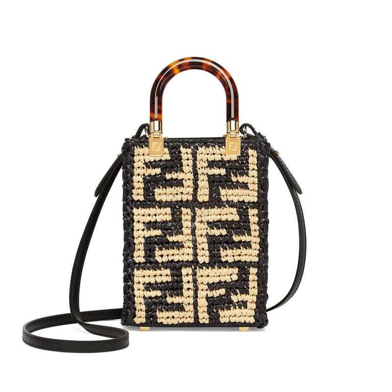 Jual Fendi Mini Sunshine Shopper Bag Raffia Crochet Black Natural di ...