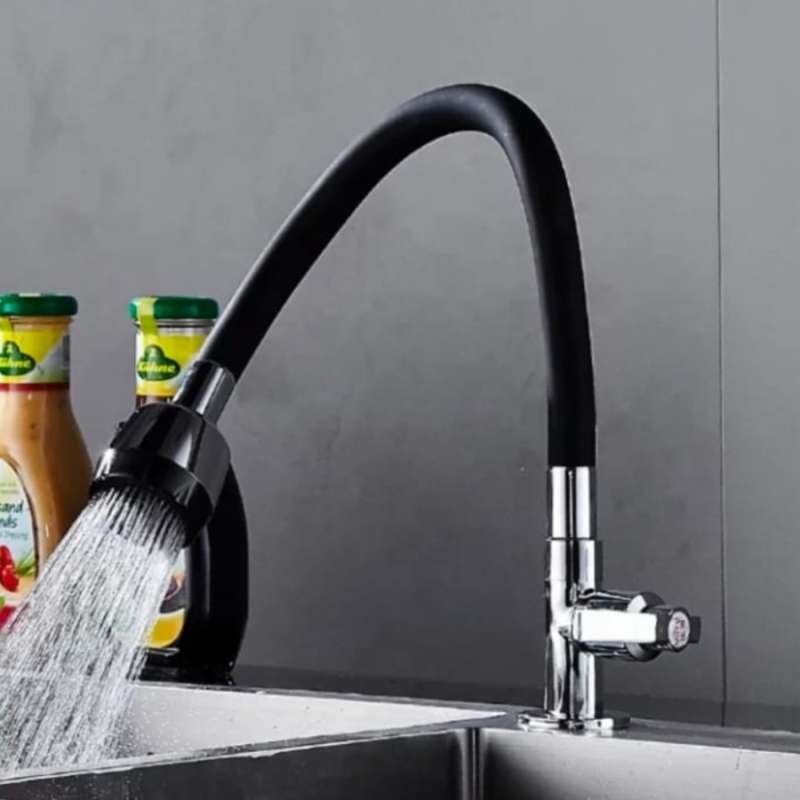 Promo Kran angsa flexible tanam kepala besar on off hitam kran wastafel ...