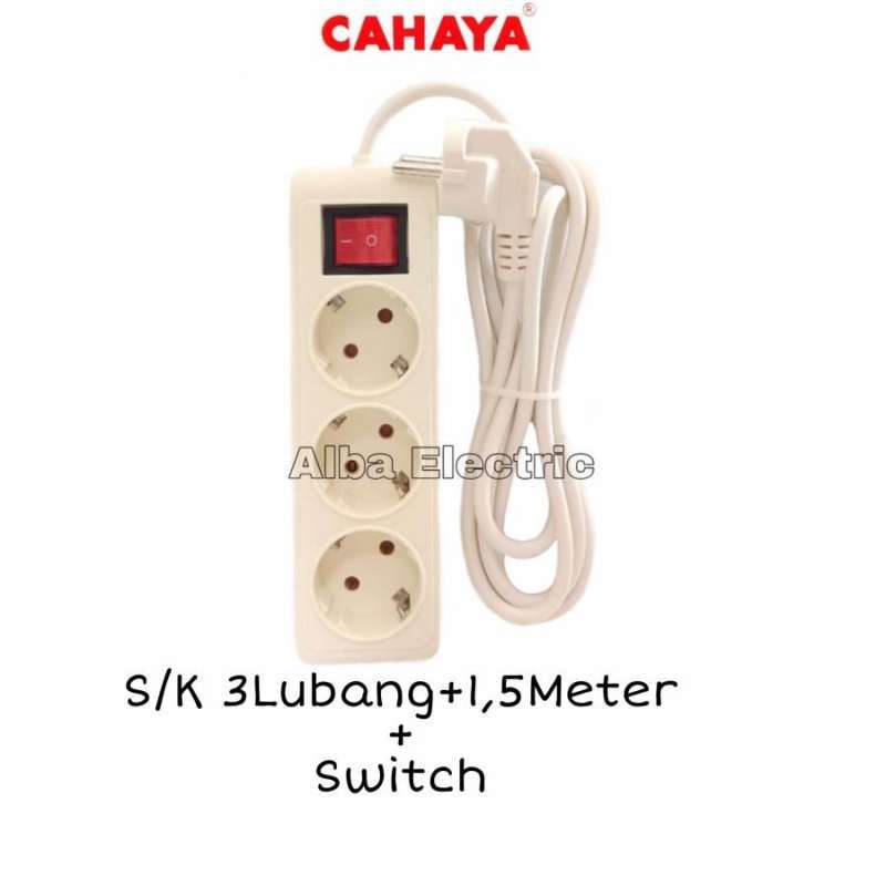 Jual stop kontak 3 lubang + kabel 1,5Meter /Colokan listrik 3 lubang ...