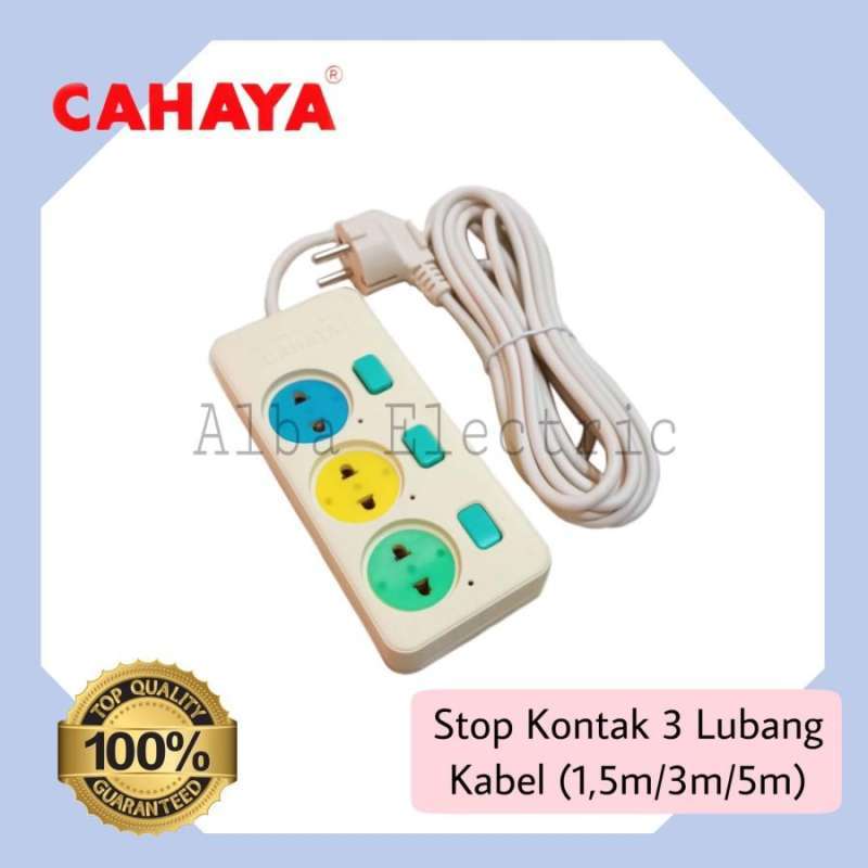 Jual Stop Kontak Gepeng 3 Lubang Switch CAHAYA 1,5M 3M 5M Socket 3L + Kabel di Seller Albasia ...