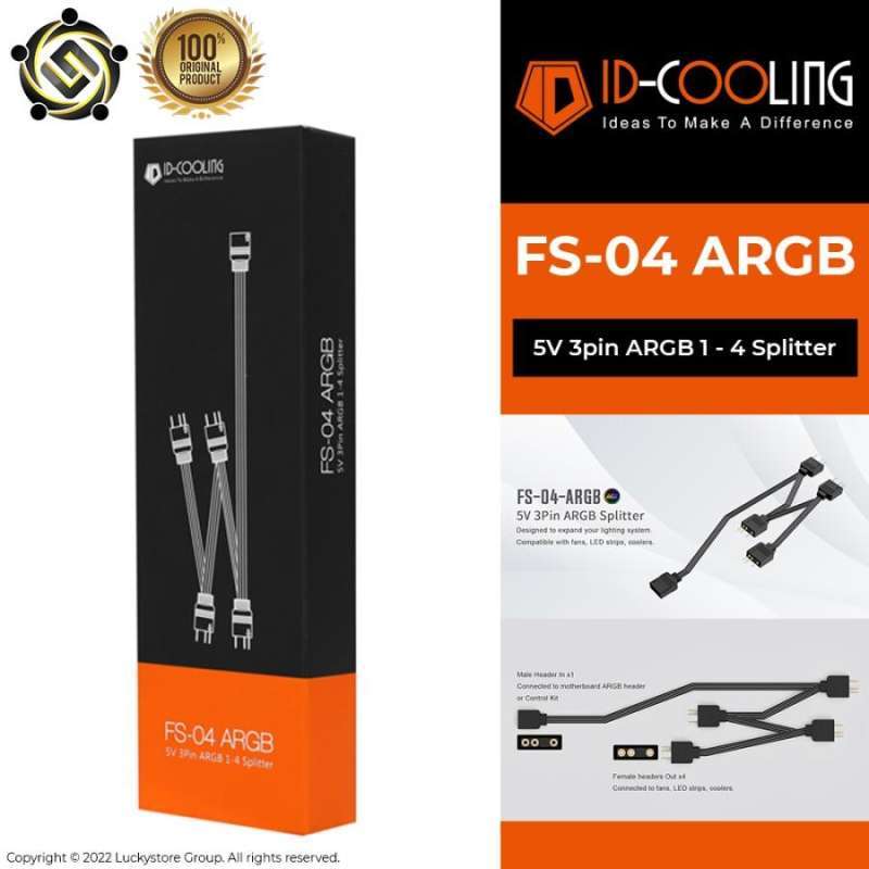 Jual ID-COOLING IDCOOLING FS-04 ARGB 5V 3Pin 1 to 4 Splitter Cable di Seller Luckystore Group ...