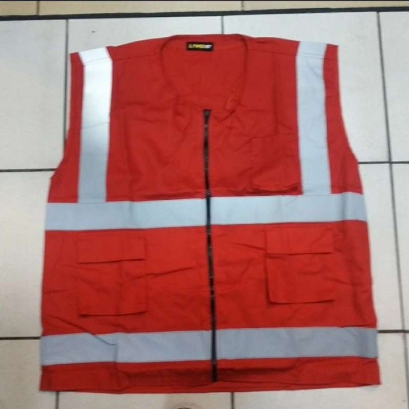 Jual rompi safety proyek / seragam kerja proyek warna merah bahan drill ...