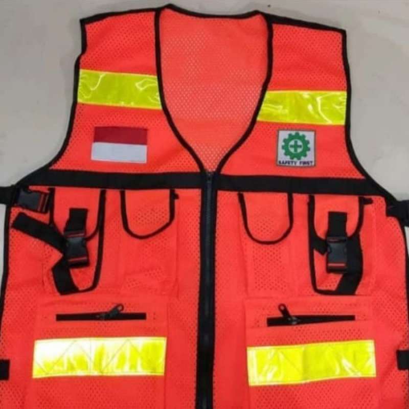 Promo Rompi Jaring 6 Kantong + Logo K3 dan Bendera Merah Putih Original ...