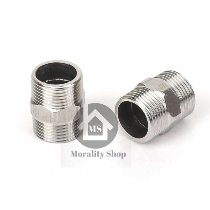 Promo Double nepel stainless 1/2 inch DN12-Dobel stenlis fitting pipa ...